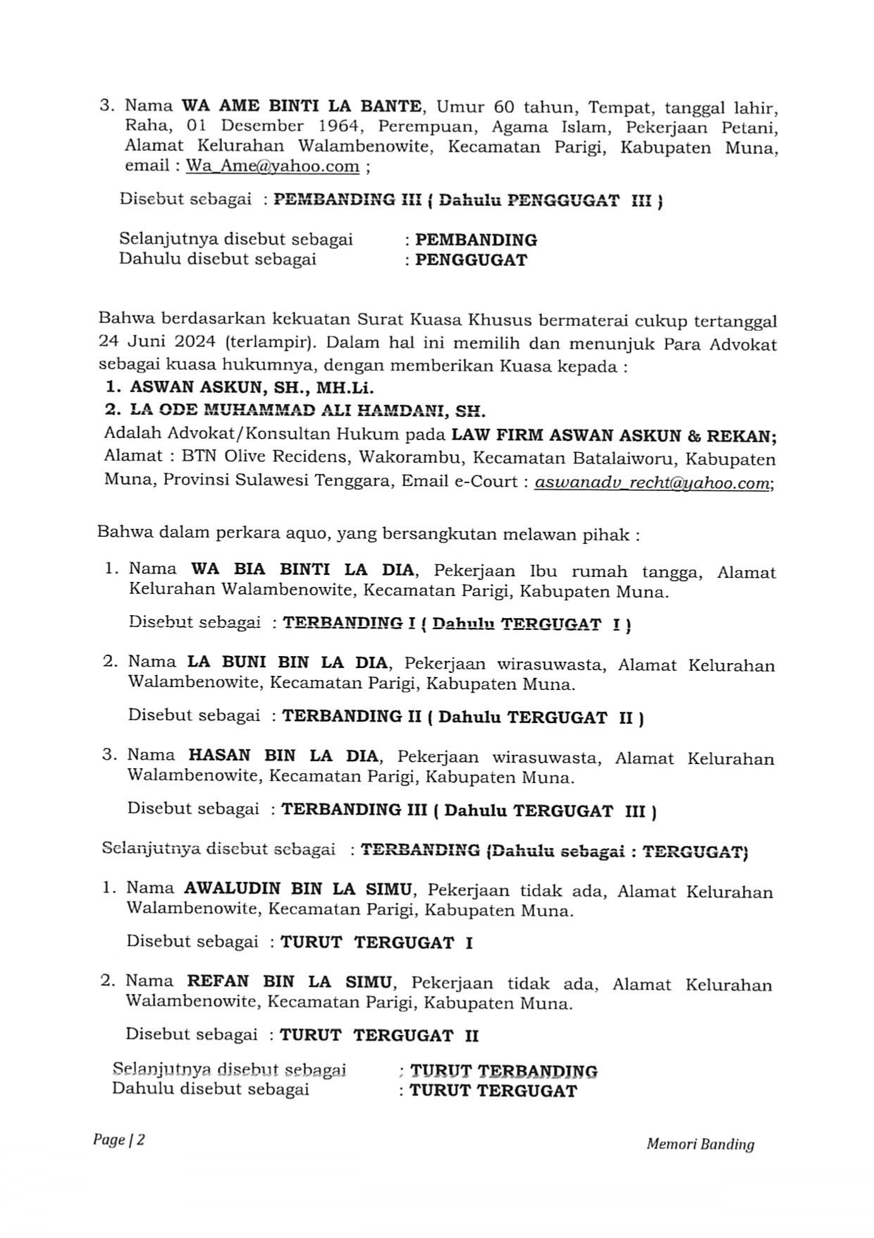 PENGADILAN AGAMA RAHA KELAS 1B - PEMBERITAHUAN DAN PENYERAHAN MEMORI ...